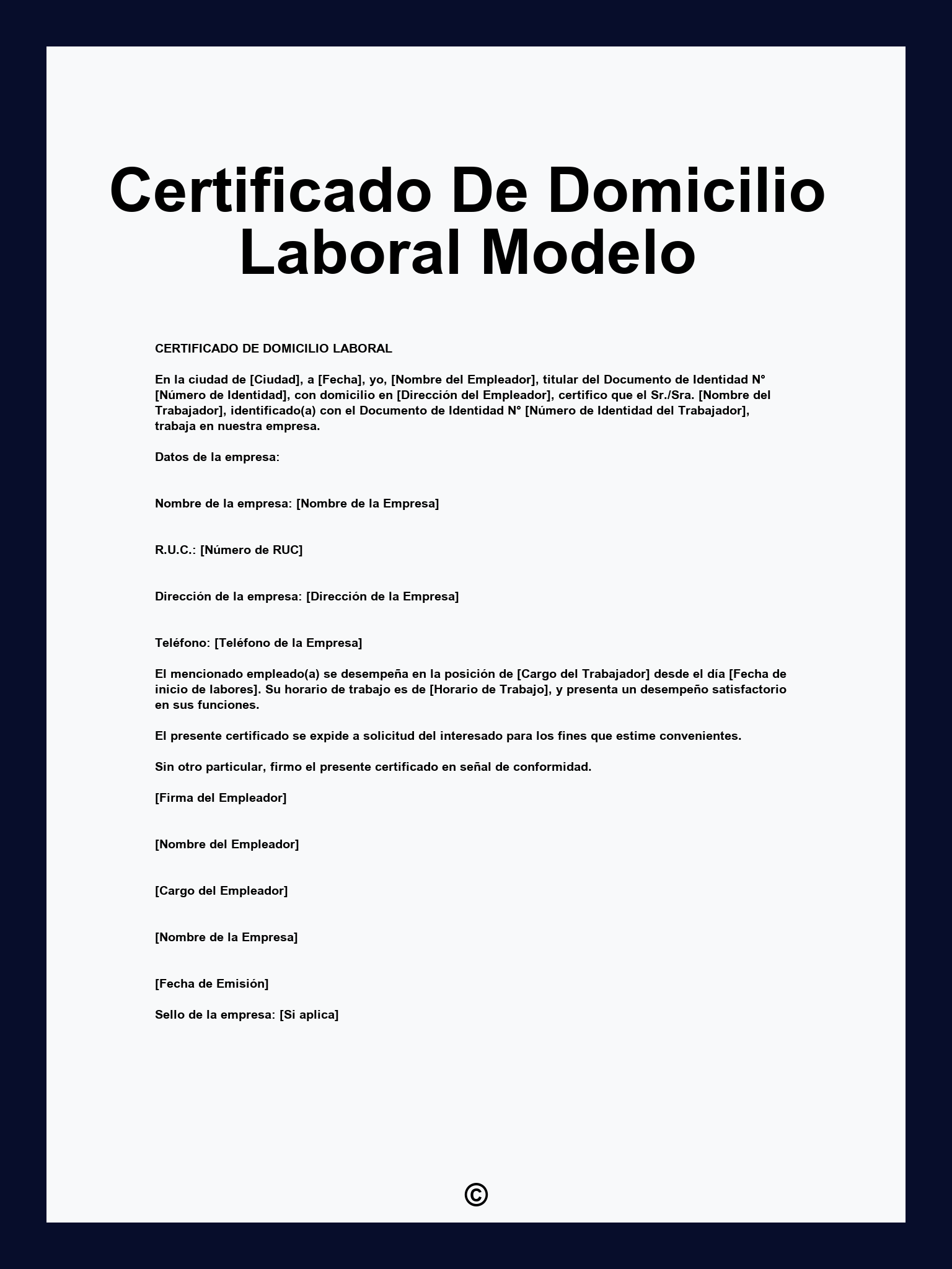 Certificado De Domicilio Laboral Modelo