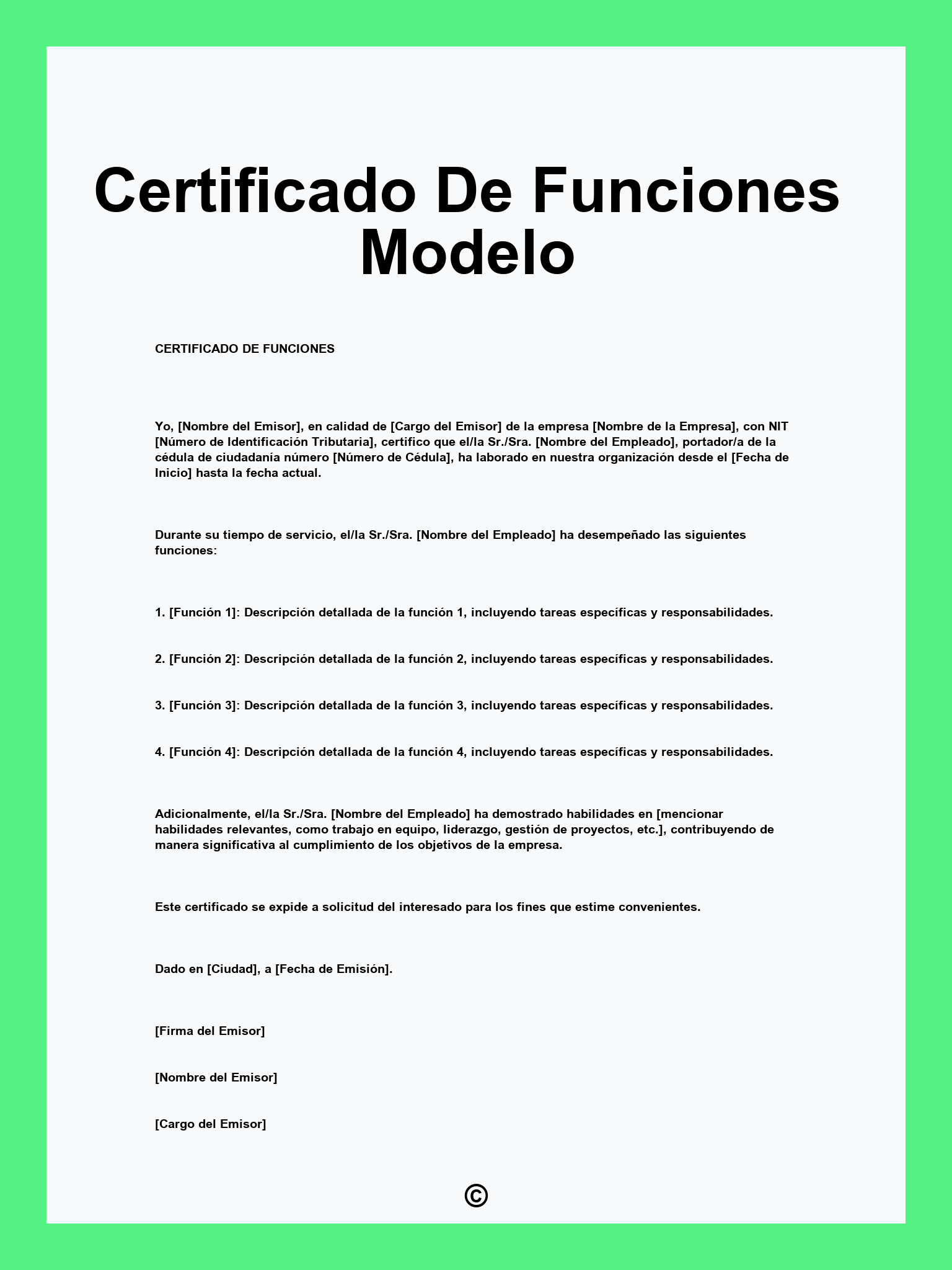 Certificado De Funciones Modelo