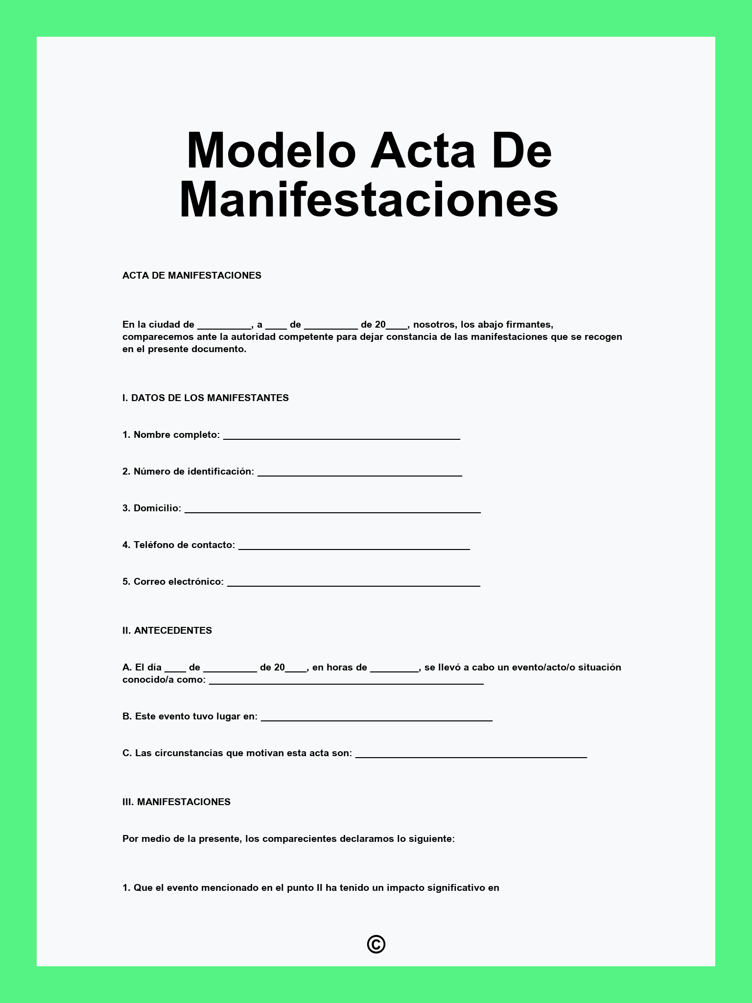 Modelo Acta De Manifestaciones