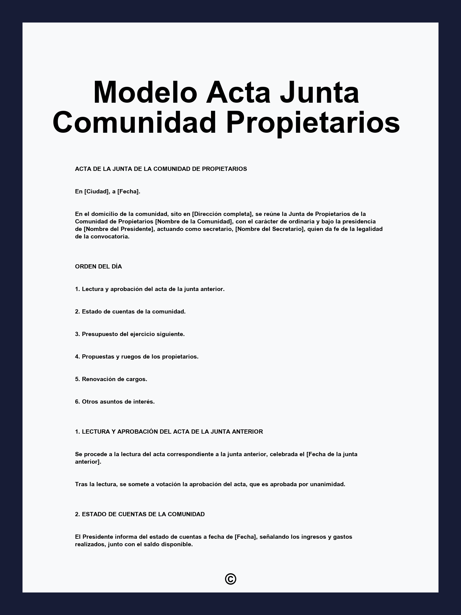 Modelo Acta Junta Comunidad Propietarios