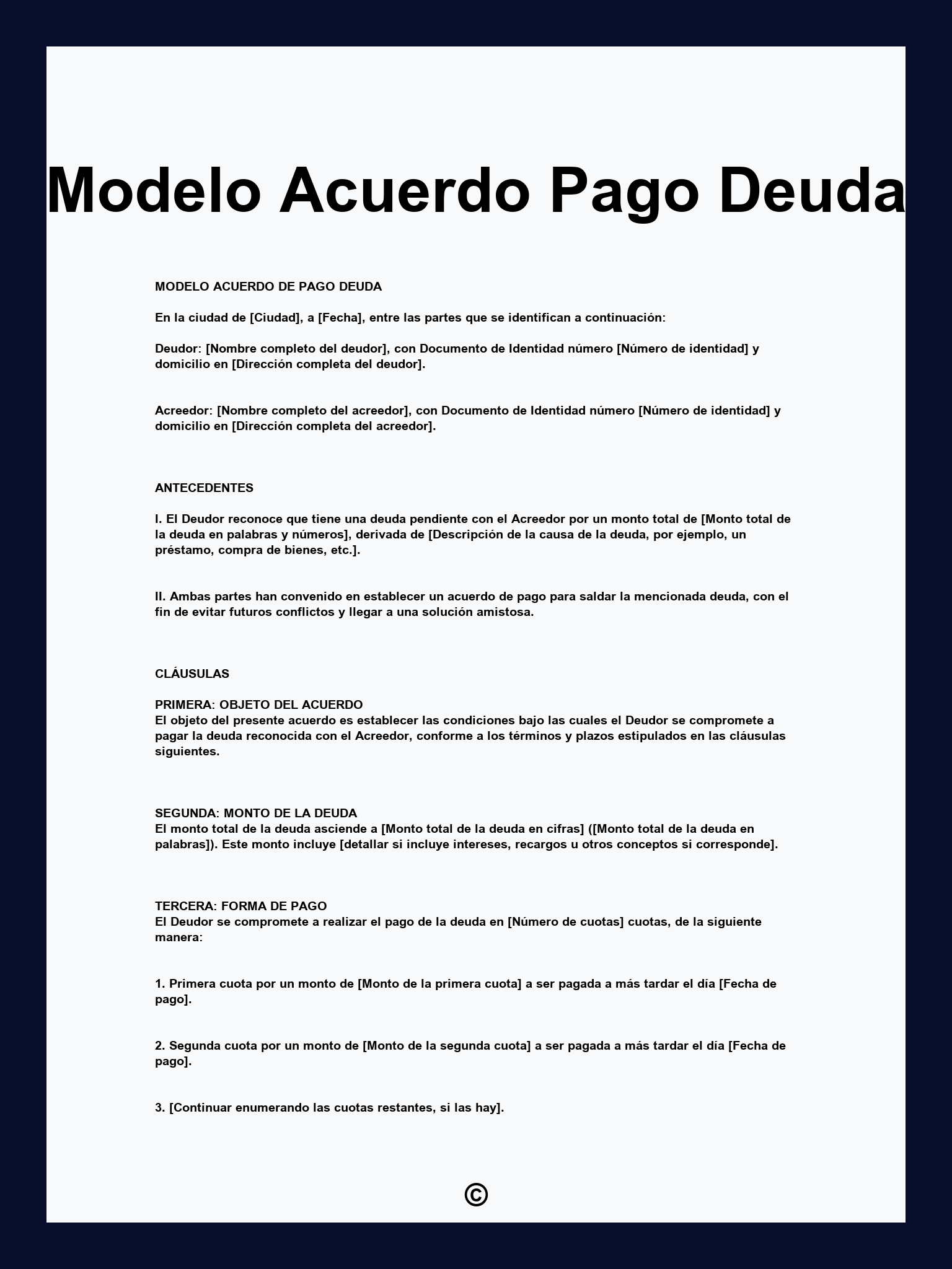 Modelo De Acuerdo De Pago Factura Diseño. Negocio Factura Formar