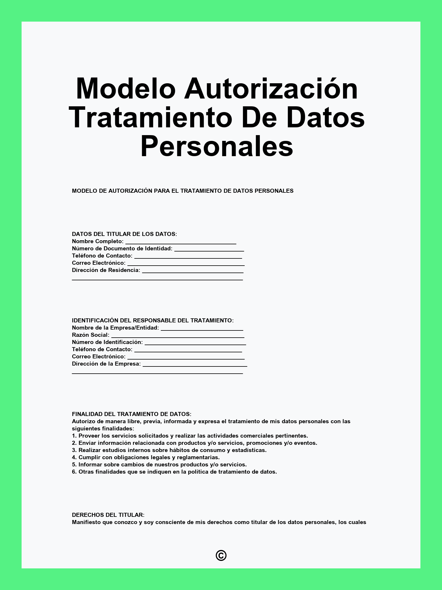 Modelo Autorización Tratamiento De Datos Personales