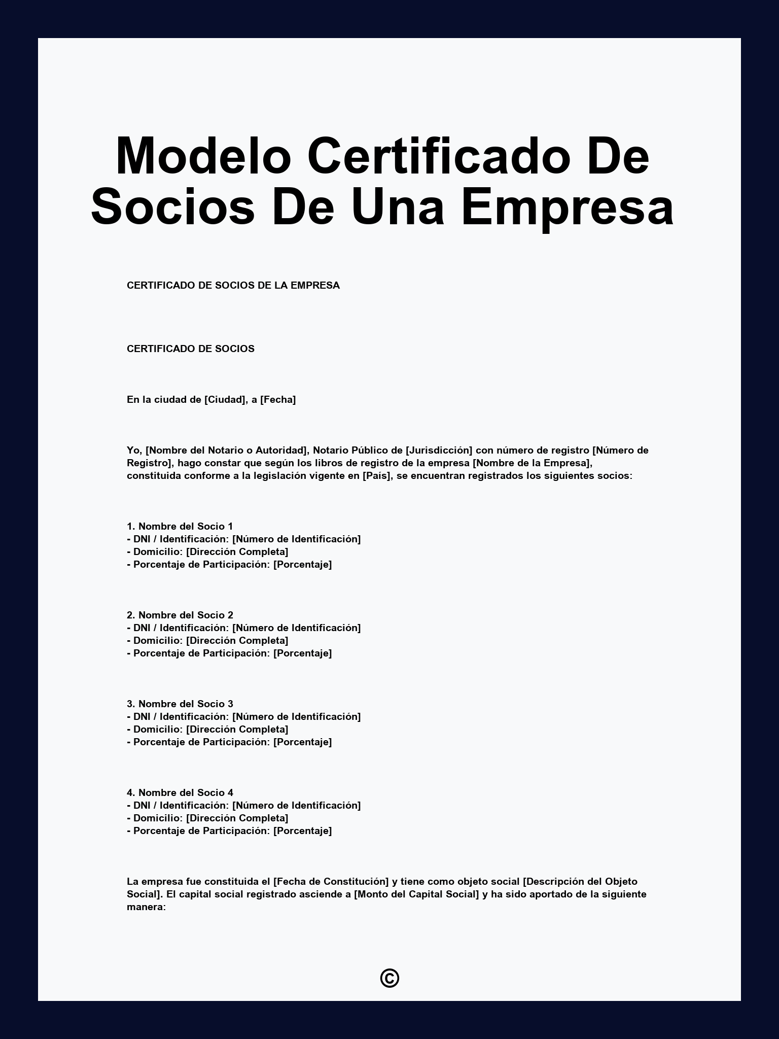 Modelo Certificado De Socios De Una Empresa