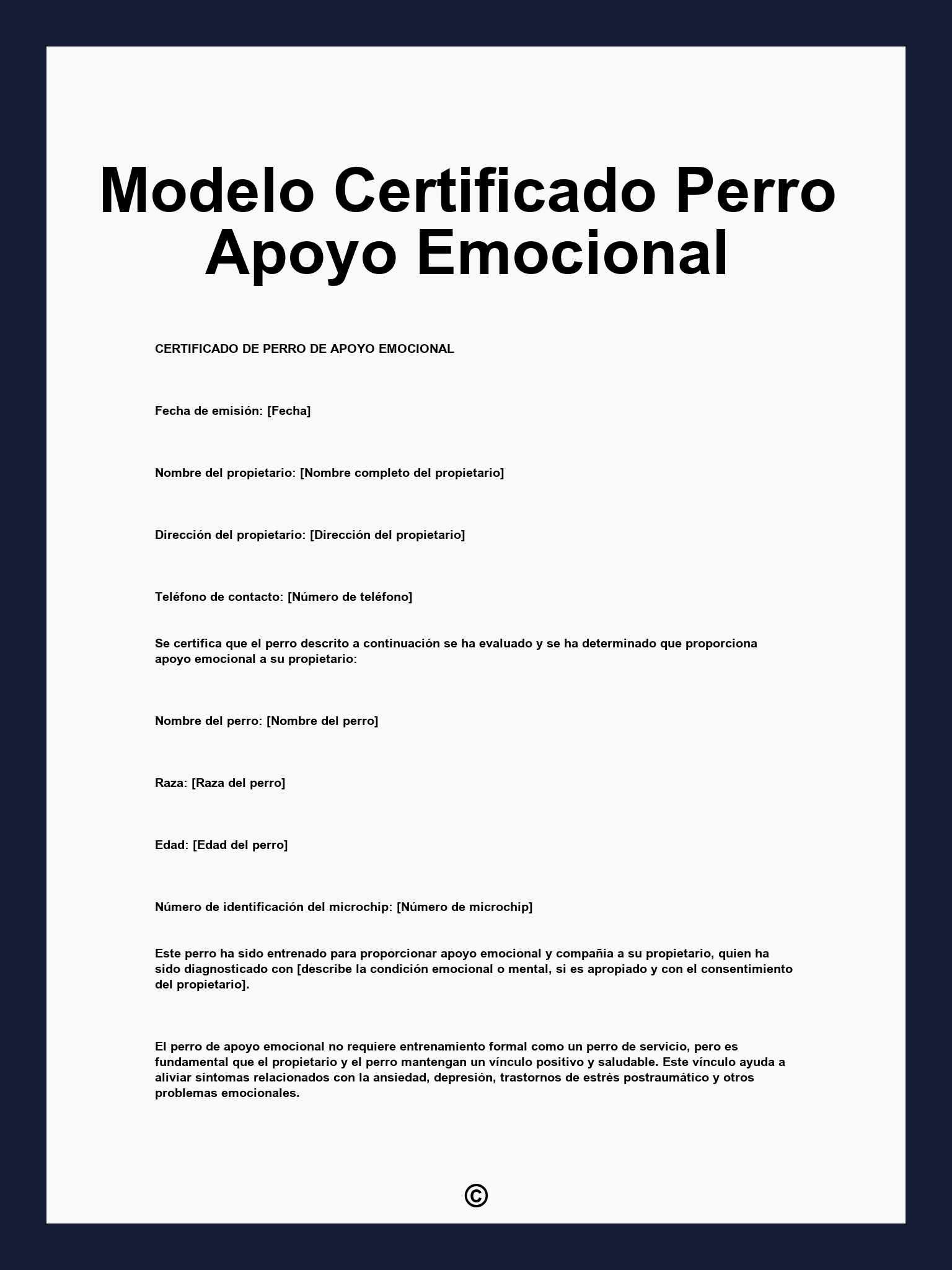Modelo Certificado Perro Apoyo Emocional