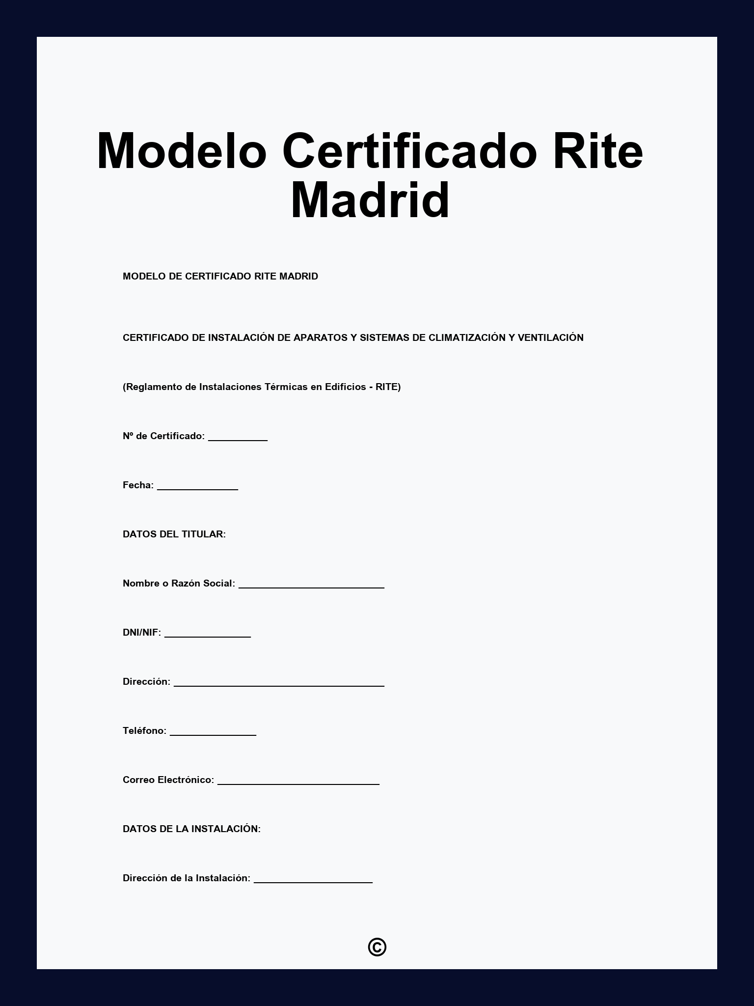 Modelo Certificado Rite Madrid