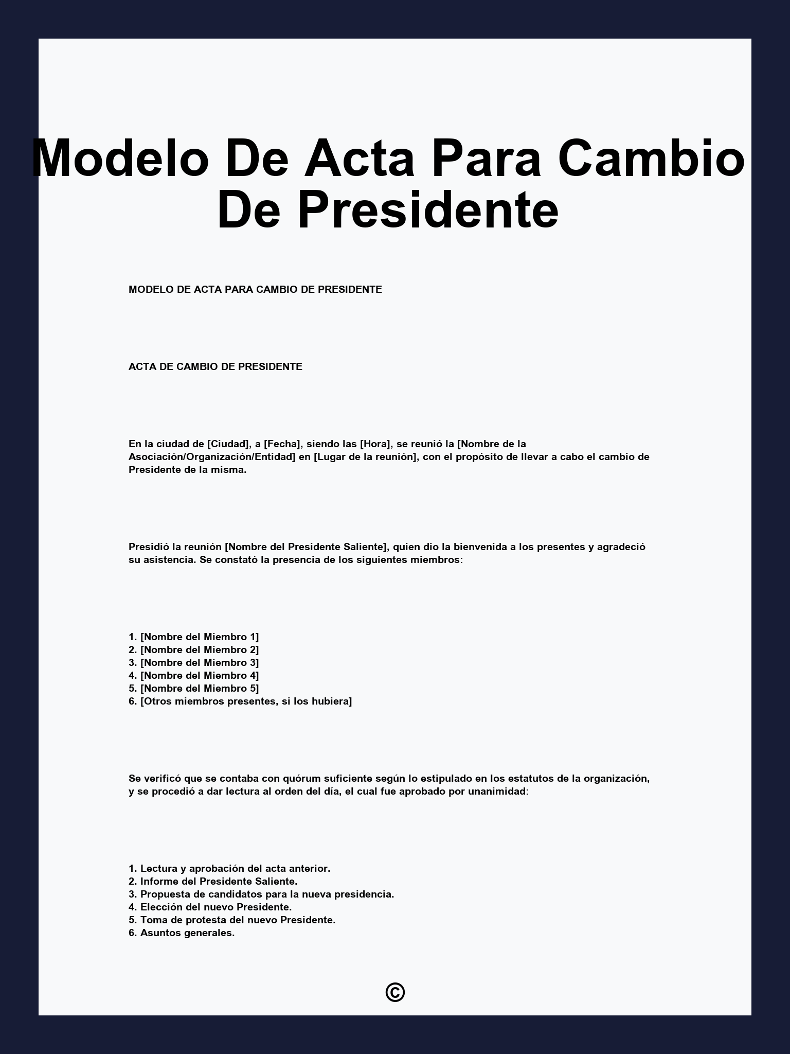 Modelo De Acta Para Cambio De Presidente