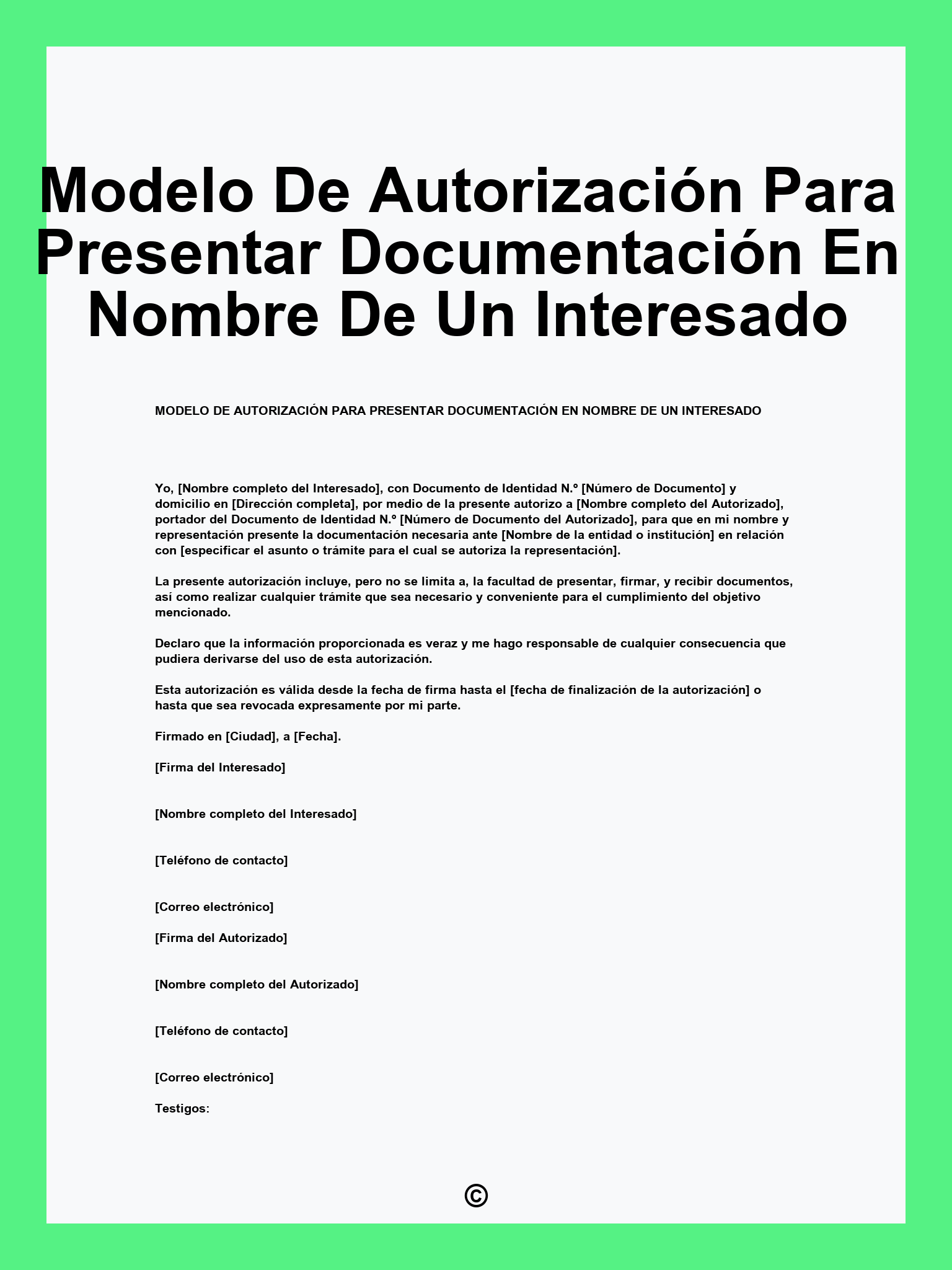 Modelo De Autorización Para Presentar Documentación En Nombre De Un Interesado