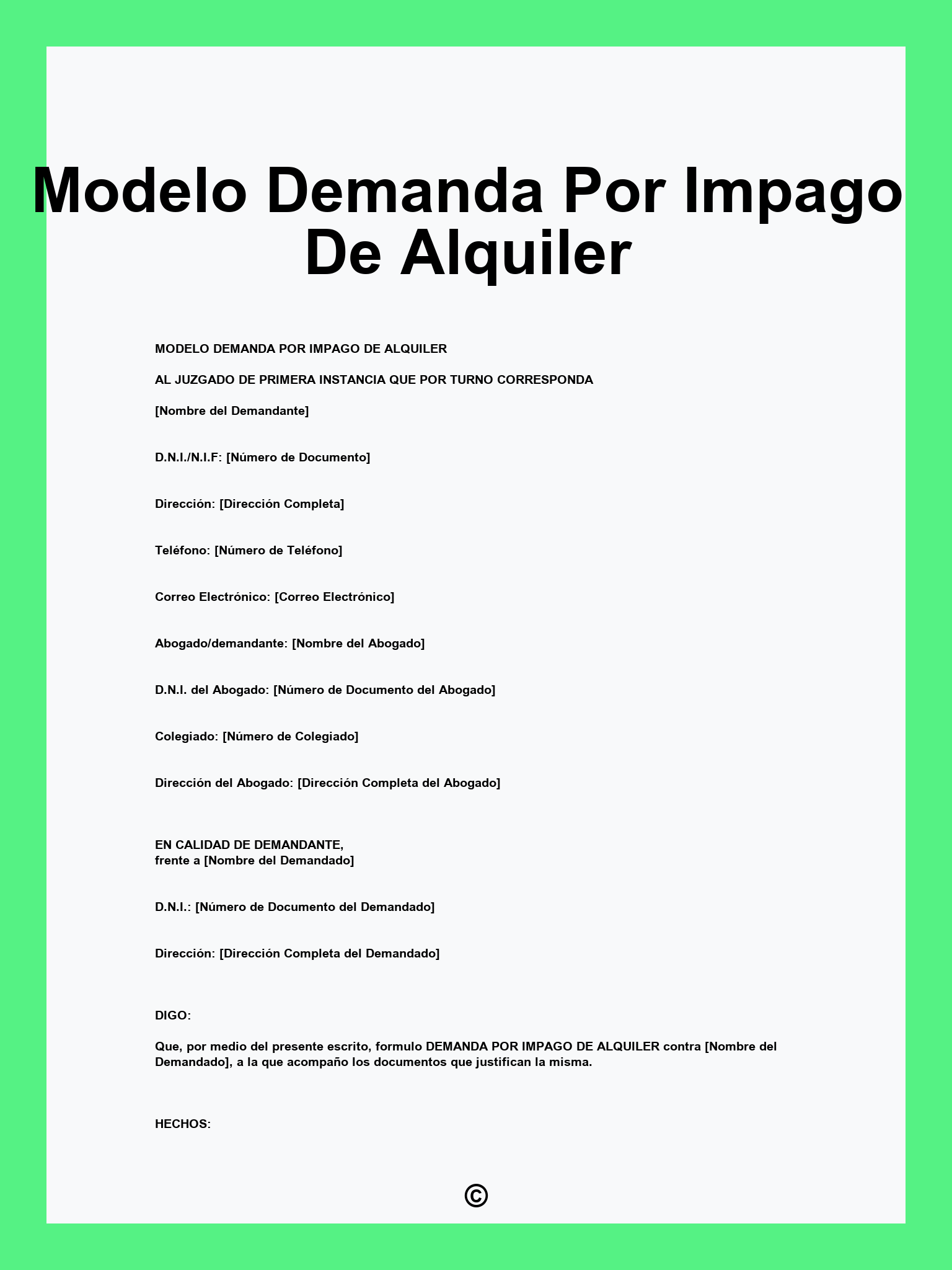 Modelo Demanda Por Impago De Alquiler